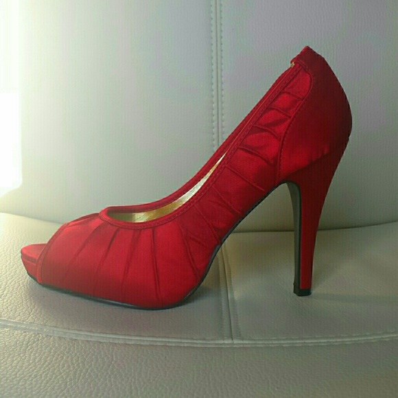 Wild Diva | Shoes | Ruby Red Satin Opentoe Pumps High Heels 8 2 | Poshmark
